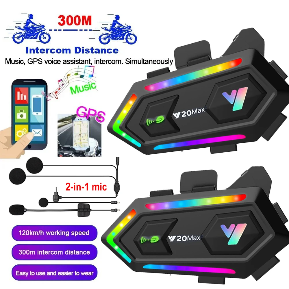 Y20-MAX-Motorcycle-Helmet-Bluetooth-Headset-Intercom-With-Mixing-V5-3 ...
