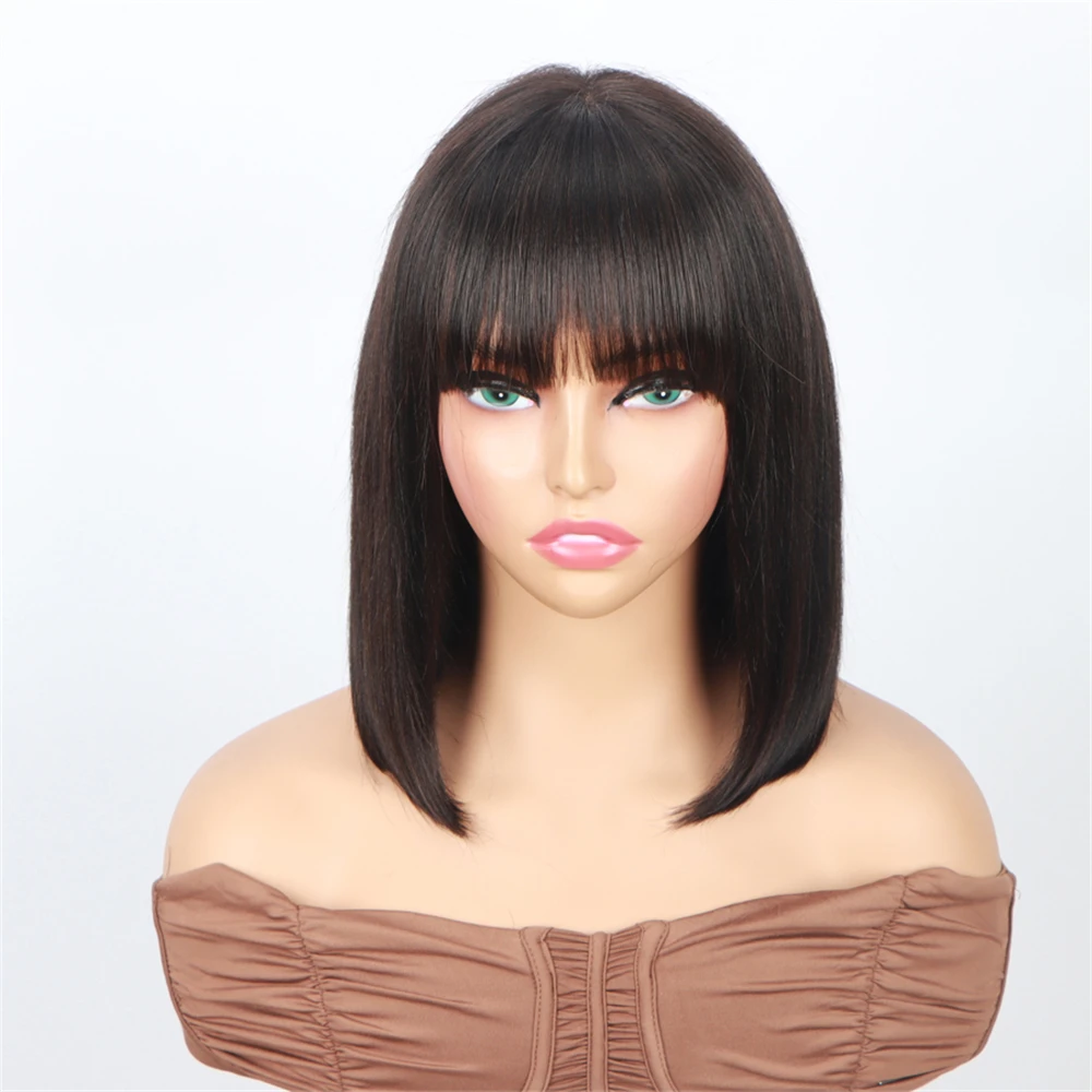 Yaki-Straight-Bob-Wig-with-Bangs-Human-Hair-200-Density-10-inch-Natural ...