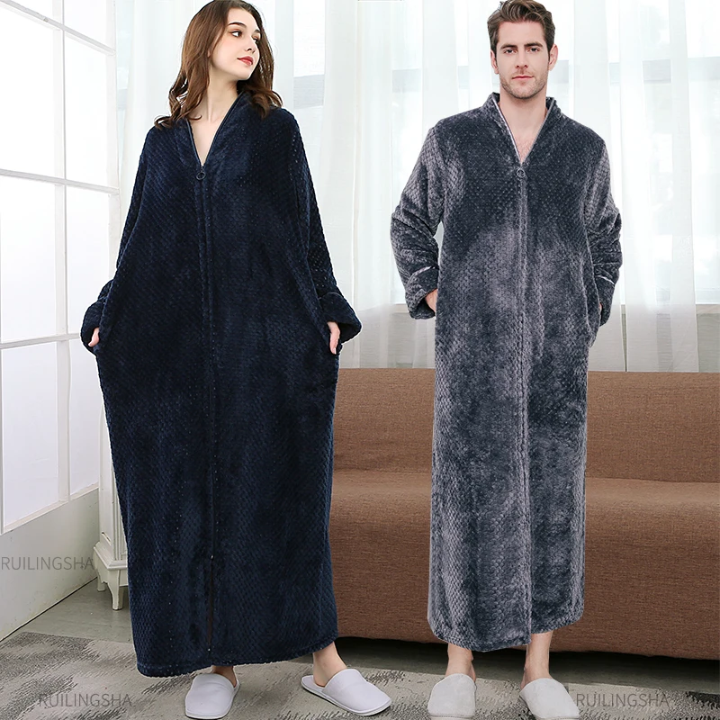 Women-Ultra-Long-Plus-Size-Thick-Warm-Bathrobe-Lovers-Winter-Thermal ...