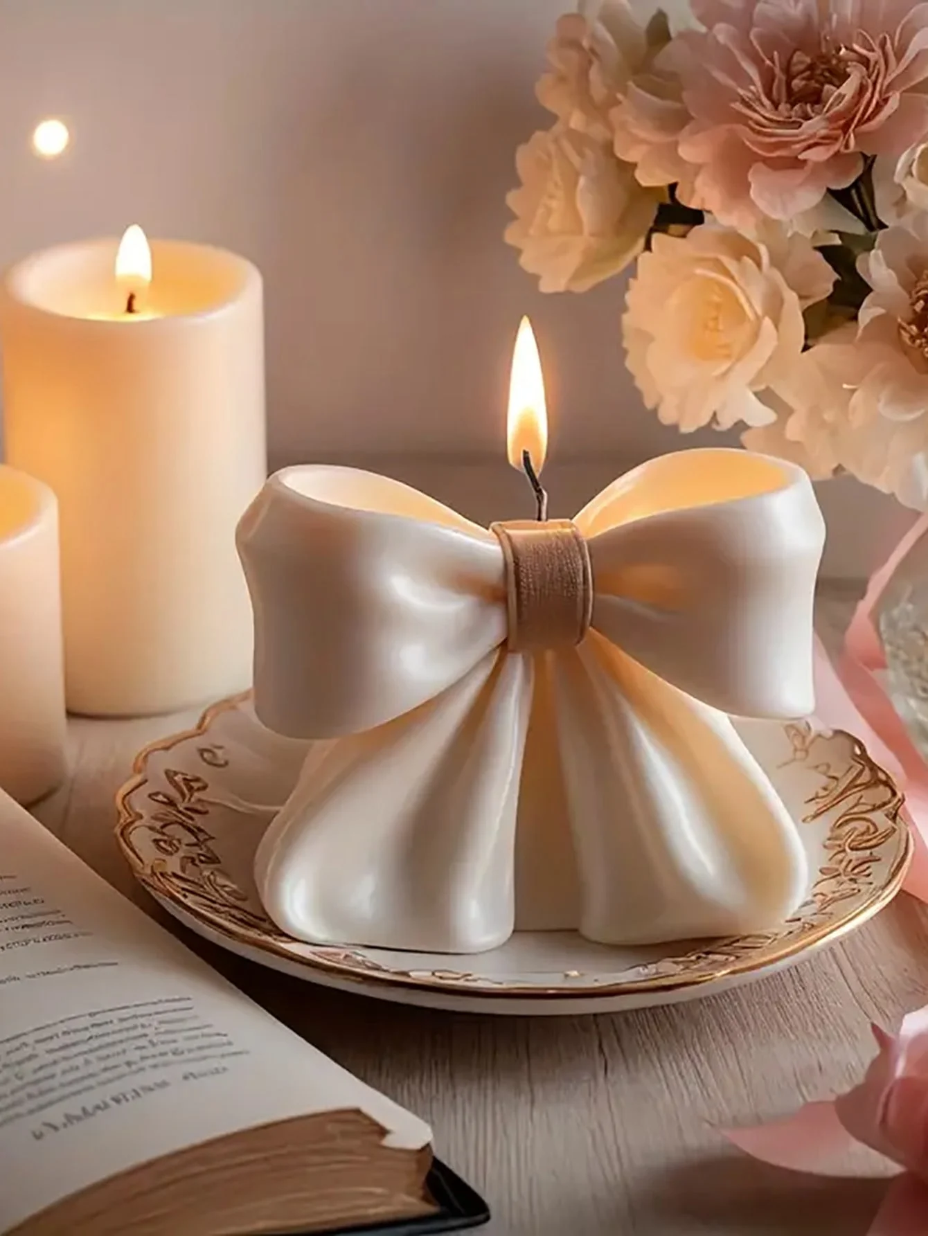 Pink Three-Dimensional Bow Scented Candle, Wedding Gift, Valentine's ...