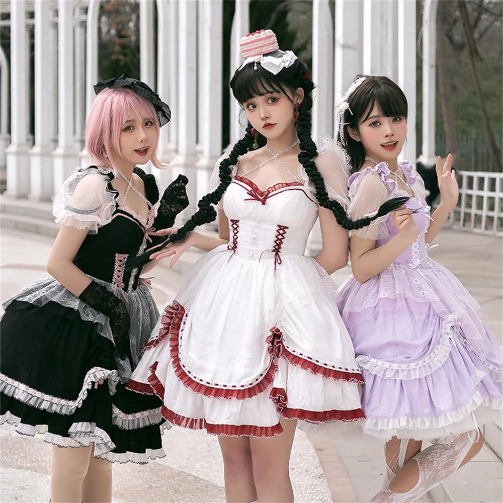 Three-color-Elegant-Lolita-Drawstring-With-Chest-Pad-Summer-Dress-Sweet ...