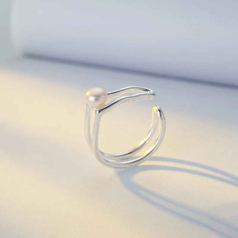 Silver-Color-Ring-for-Women-Gentle-Temperament-Geometric-Pearl-Ring ...