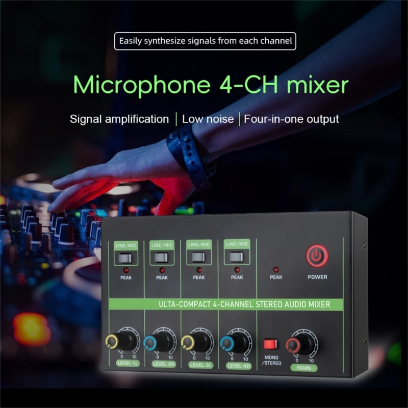 Durable-Metal-Construction-4-Channel-Sound-Mixer-Mixing-Console-for ...