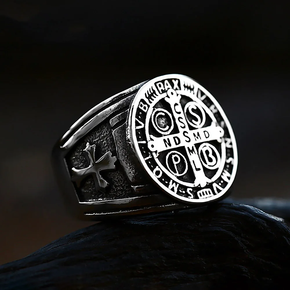 Punk-Stainless-Steel-Religious-Saint-Benedict-Cspb-Cross-Rings-For ...