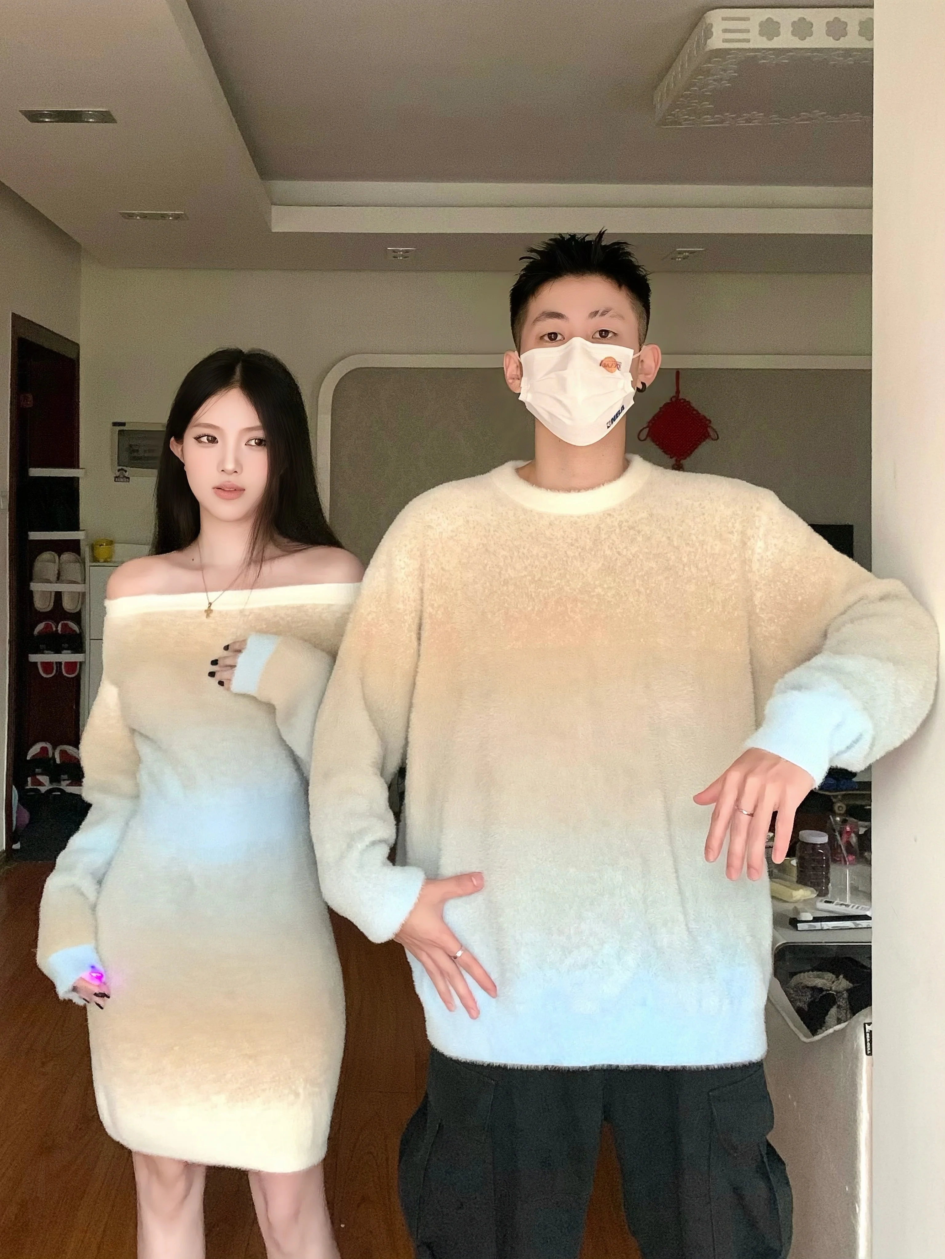 Lovers-clothes-imitation-mink-gradient-color-one-line-shoulder-round ...