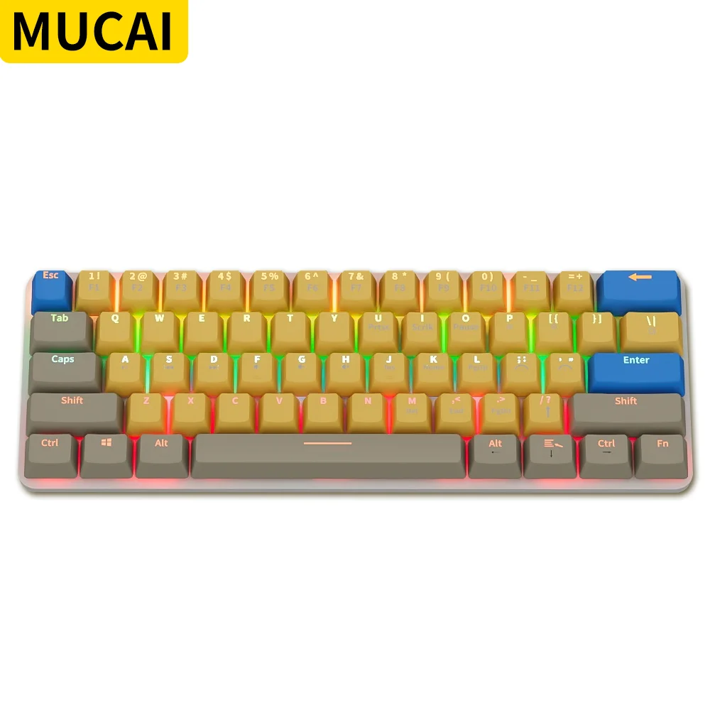MUCAI 61 Key RGB USB Mini Mechanical Gaming Wired Keyboard Red Switch Gamer for Computer PC ...