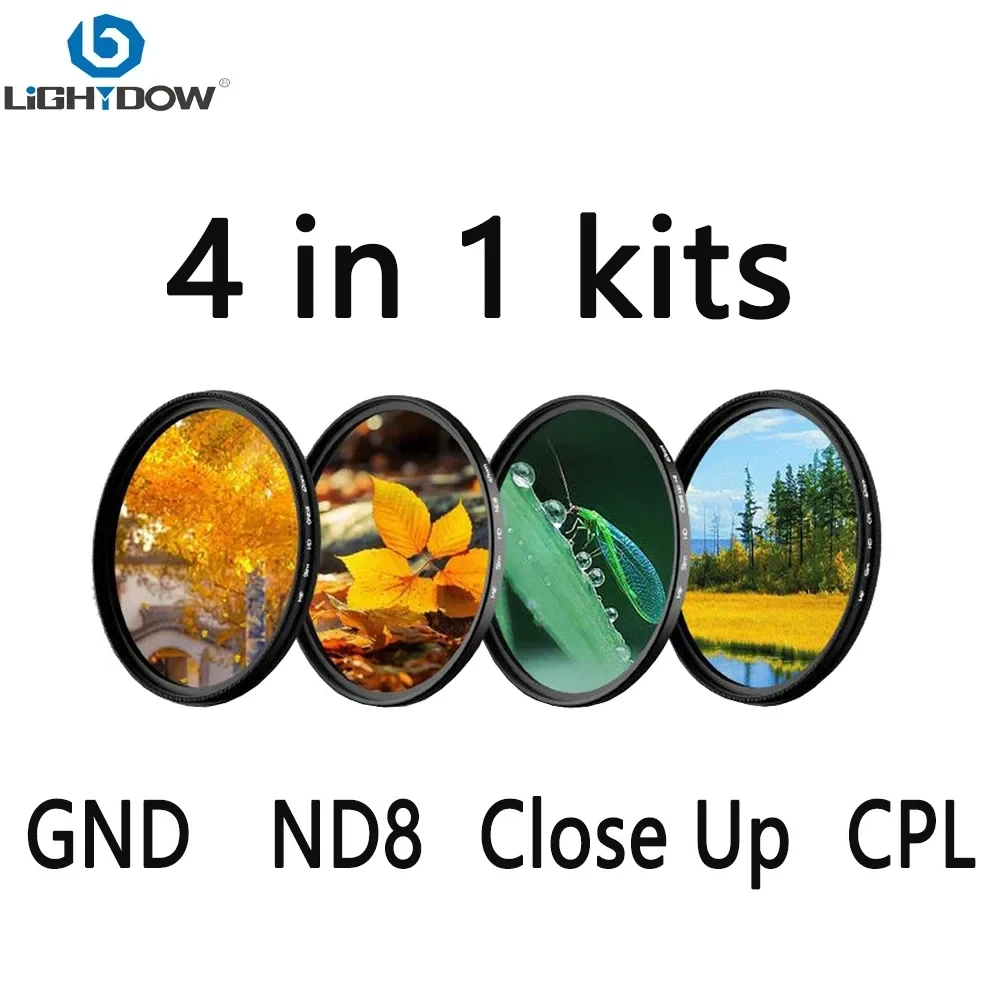 Lightdow Lens Filter Kits Macro Close Up GND 0.9 Graduated Gray CPL ND8 ...