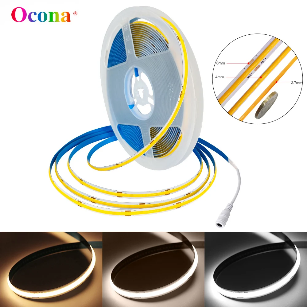 DC 12V COB LED Strip Lights For Room Decor DIY Craft 4mm 8mm DC24V ...