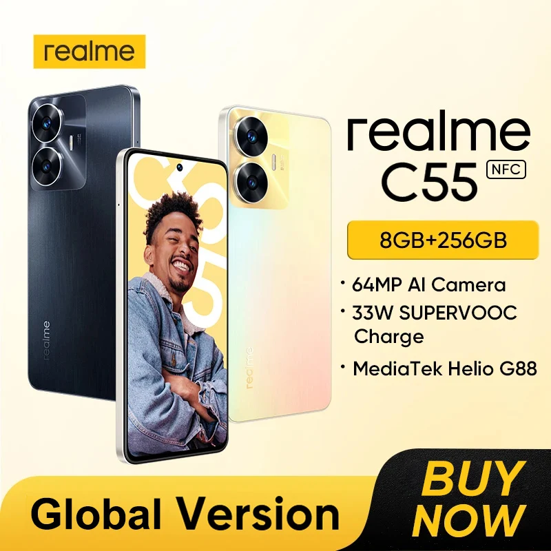 Realme teléfono inteligente C55, versión Global, 8GB + 256GB, Helio G88 ...