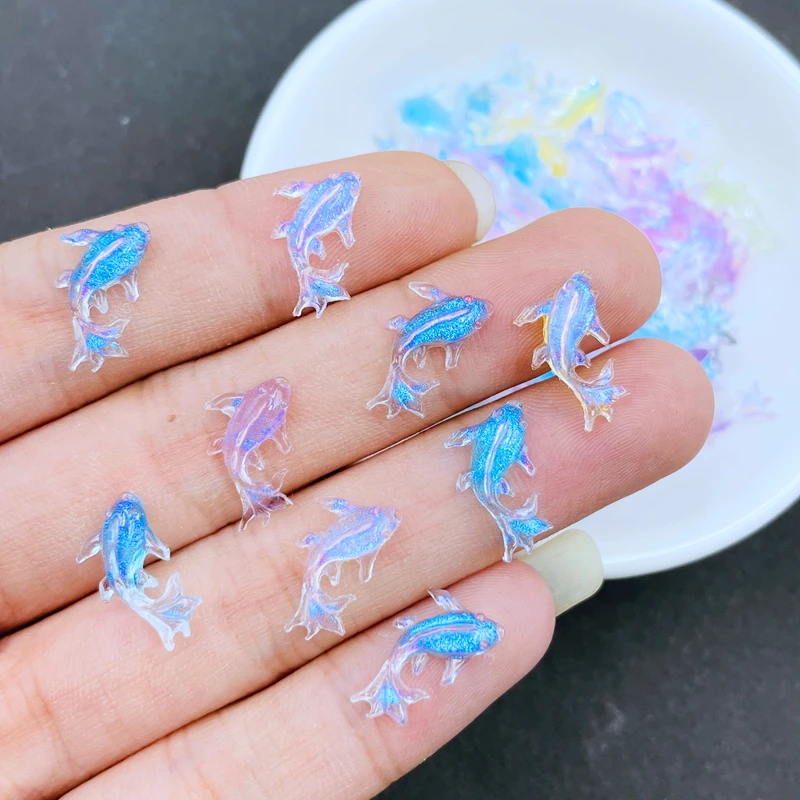 100pcs New Cute Mini Shiny Goldfish Resin Figurine Crafts Flatback ...