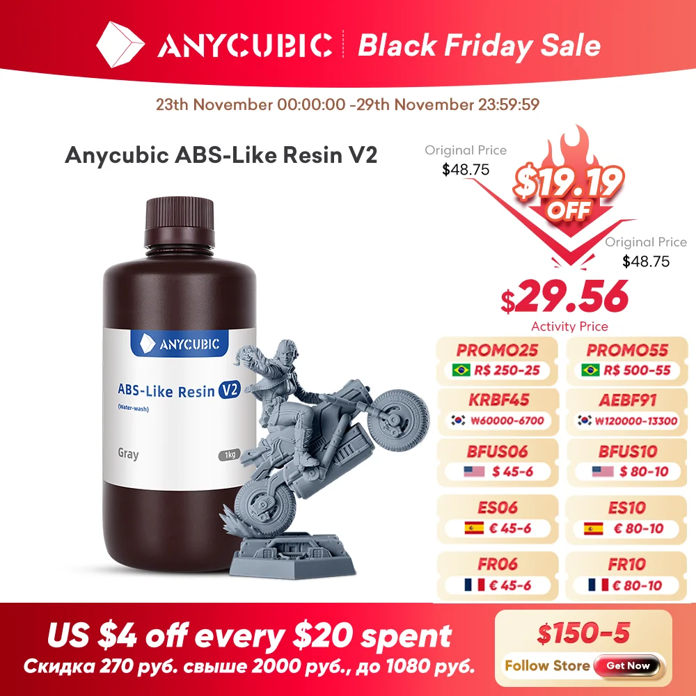 Newest-ANYCUBIC-Water-Washable-ABS-Like-Resin-V2-405nm-Photopolymer ...