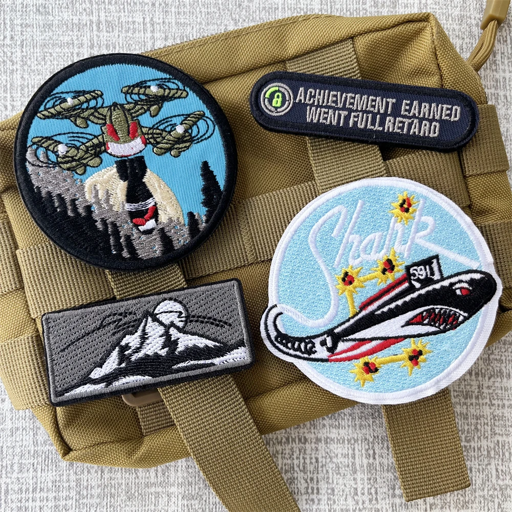 Army of Drones Military Shark Plane Morale Badge Patches Embroidery ...