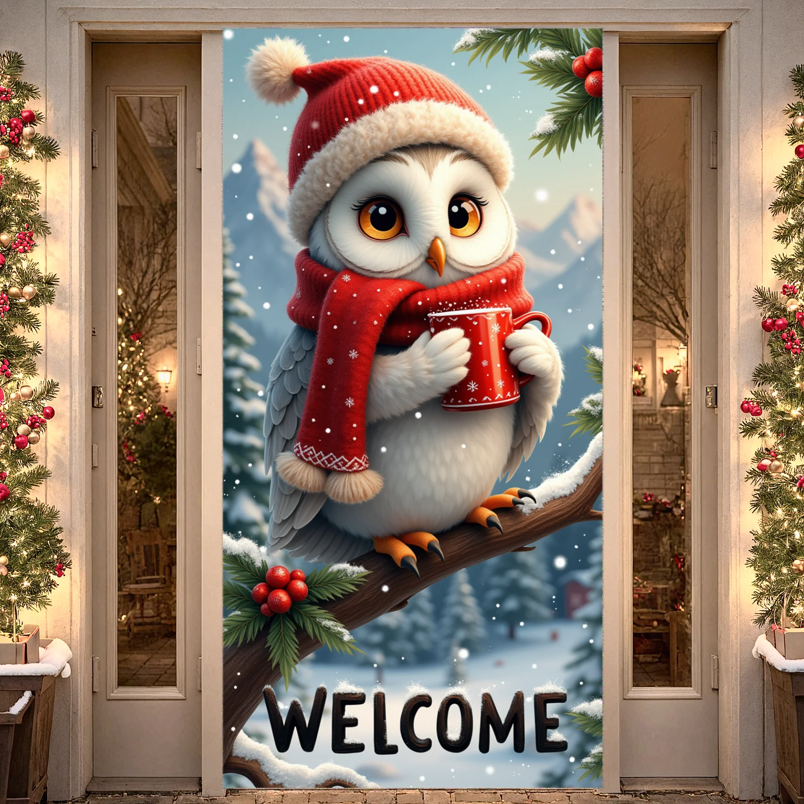 Winter Scene Welcome Banner Snow Forest Bird Art for Home Decor ...