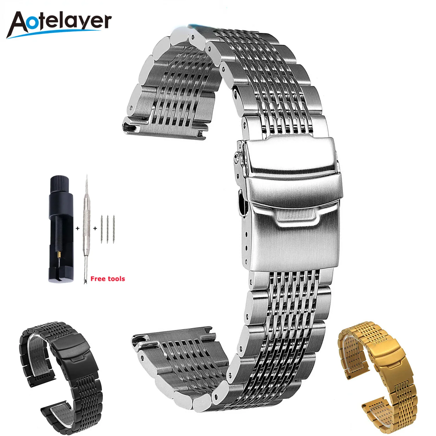 18mm-20mm-22mm-24mm-Solid-Mesh-Stainless-Steel-Watch-Band-Bracelets ...