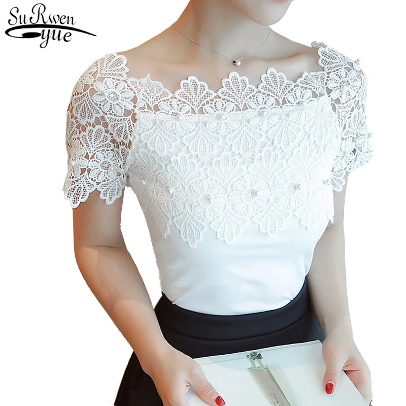 Lace Patchwork Short Sleeve Blouse Top | Lace Blouses Short Sleeve Lady ...