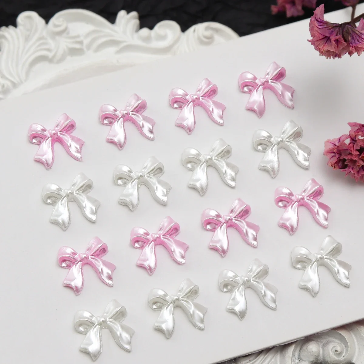 30pcs-Pearl-Color-Ribbon-Bow-Nail-Charms-Parts-Kawaii-Pink-White-Bows ...