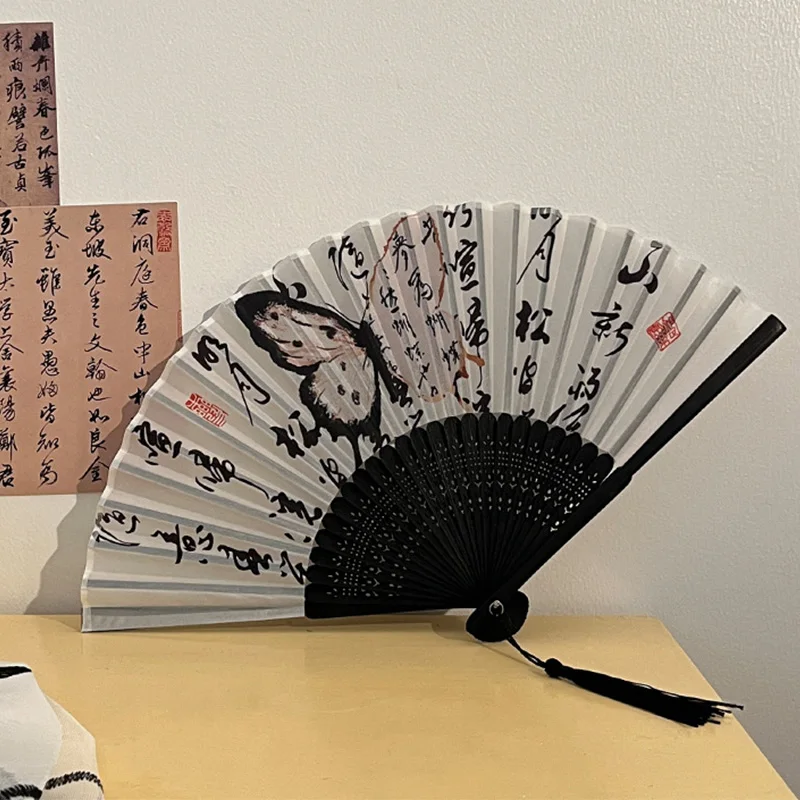 Chinese Ink Style Folding Fan Classic Calligraphy Cloth Handheld Fan ...