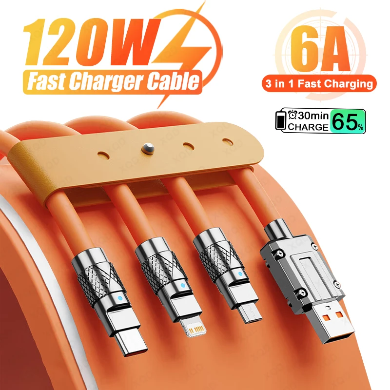 3-in-1-120W-Fast-Charging-Cable-Type-C-Silicone-Cable-For-iPhone-14-Pro ...
