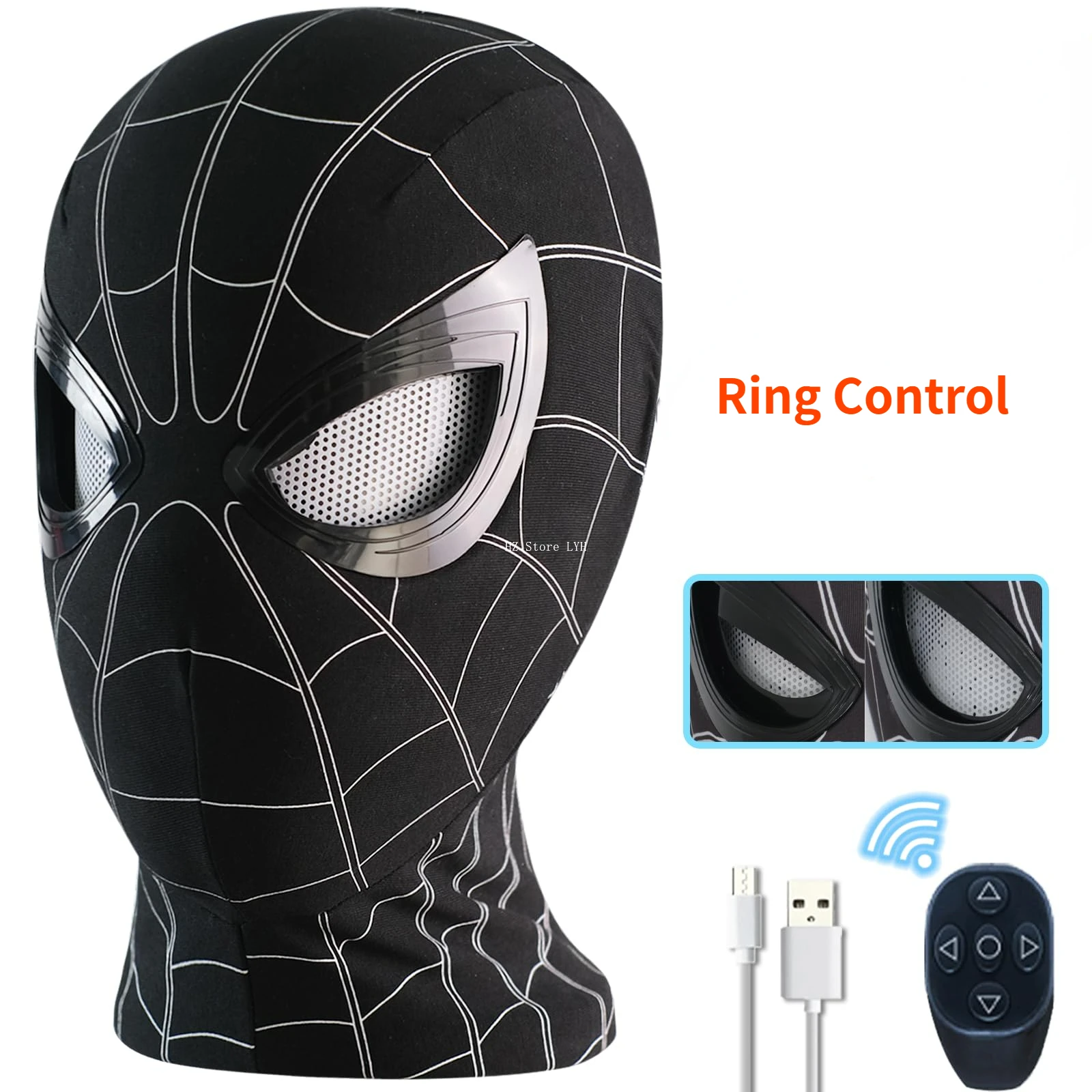 Marvel-Black-Spider-Man-Superhero-Mask-Halloween-Masks-with-Moving-Eyes ...