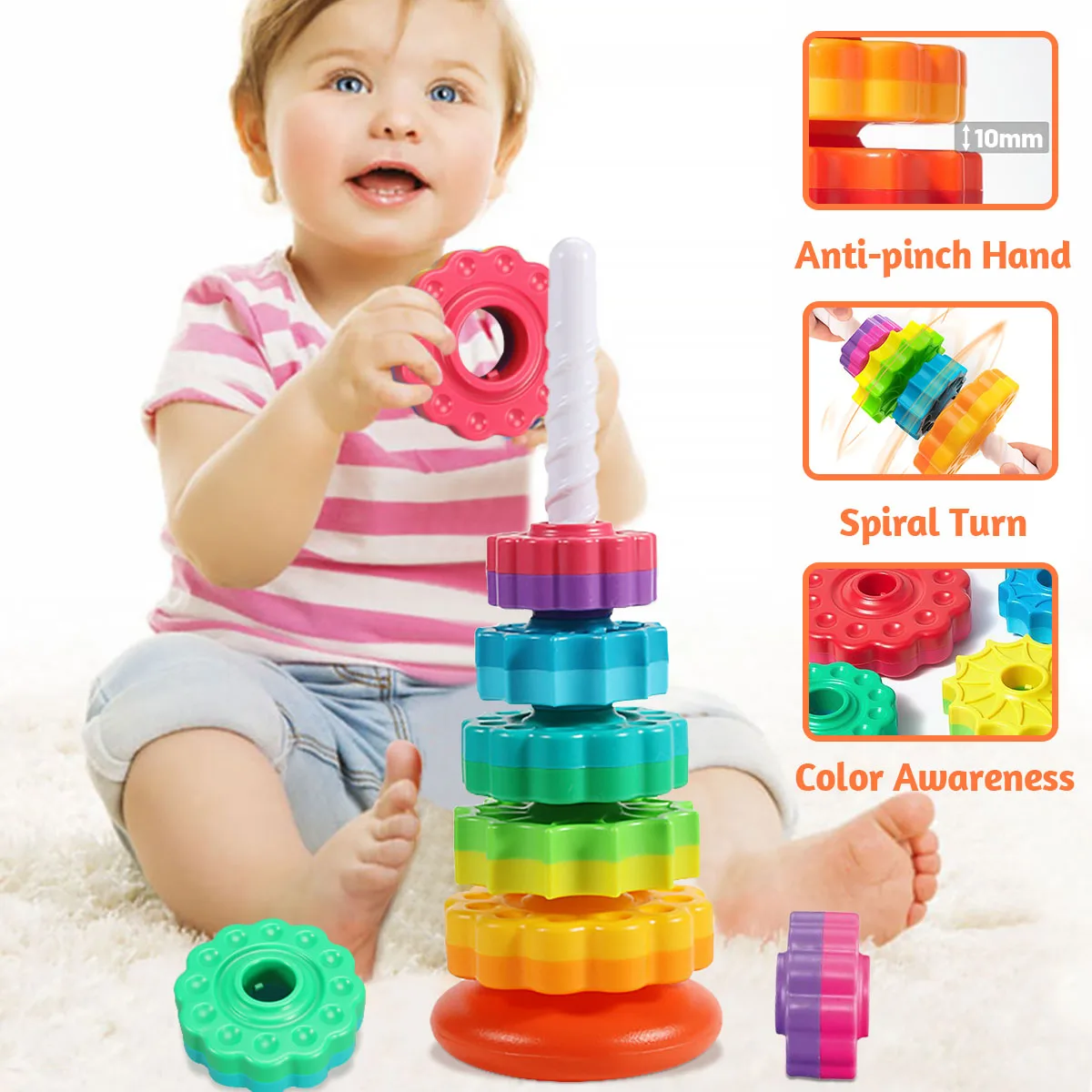 Montessori Rotating Rainbow Stacking Tower – KID TOWN SHOP
