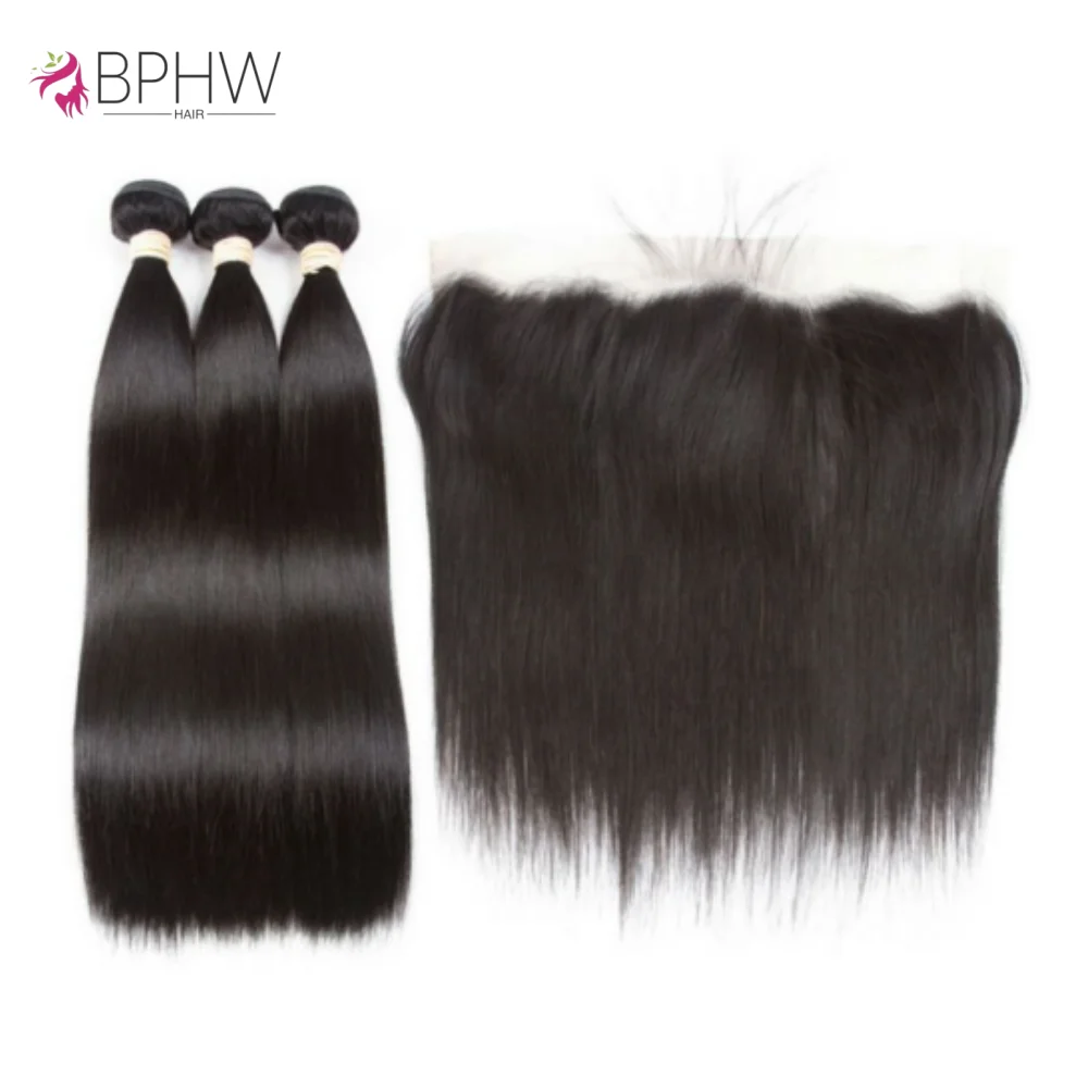 Straight Human Hair 3 Bundles With 13x4 4x4 HD Transparent Lace Closure ...