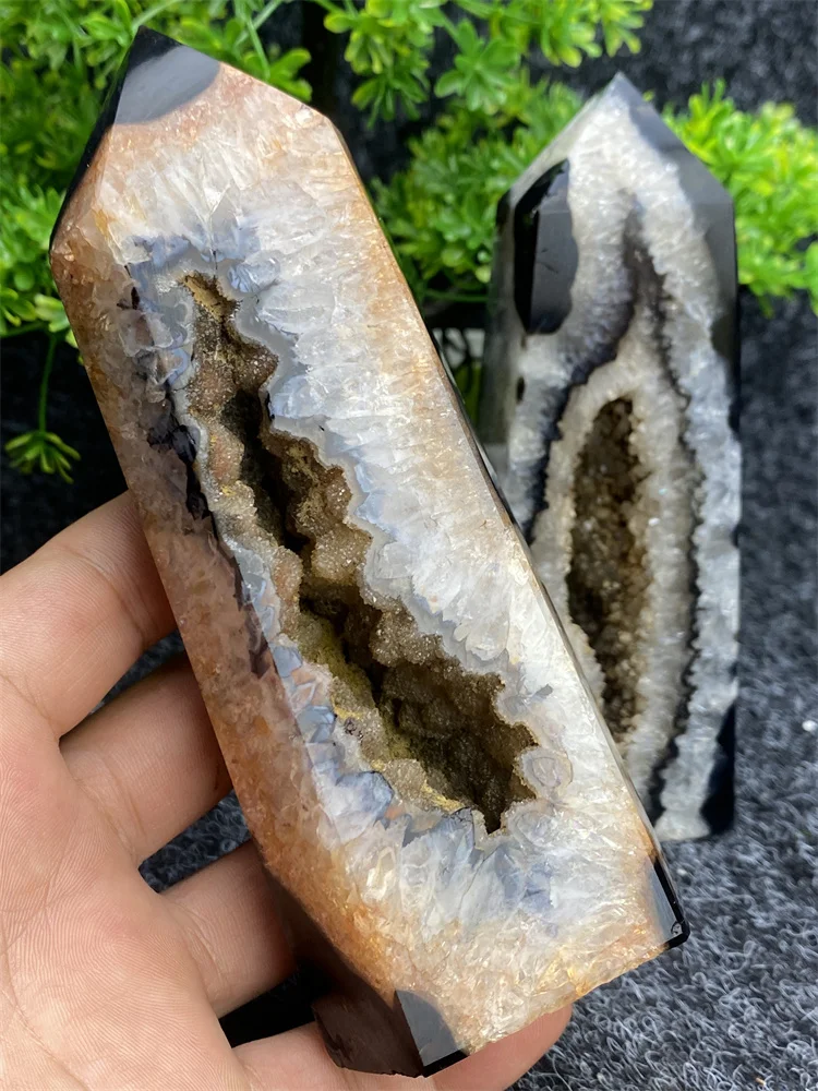 Natural-Black-Agate-Geode-Crystal-Rod-Mineral-Tower-Feng-Shui-Obelisk ...