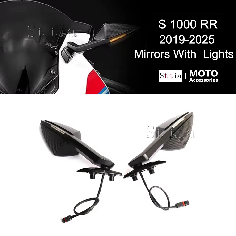 Motorcycle LED Rearview MIrror with LED Turn Signal Light Side Mirrors ...