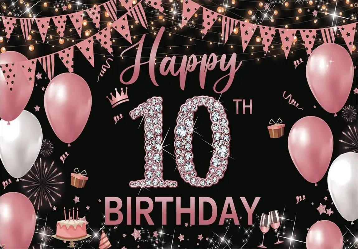 Happy 10th Birthday Decorations Backdrop Banner For Girls Happy 10 ...