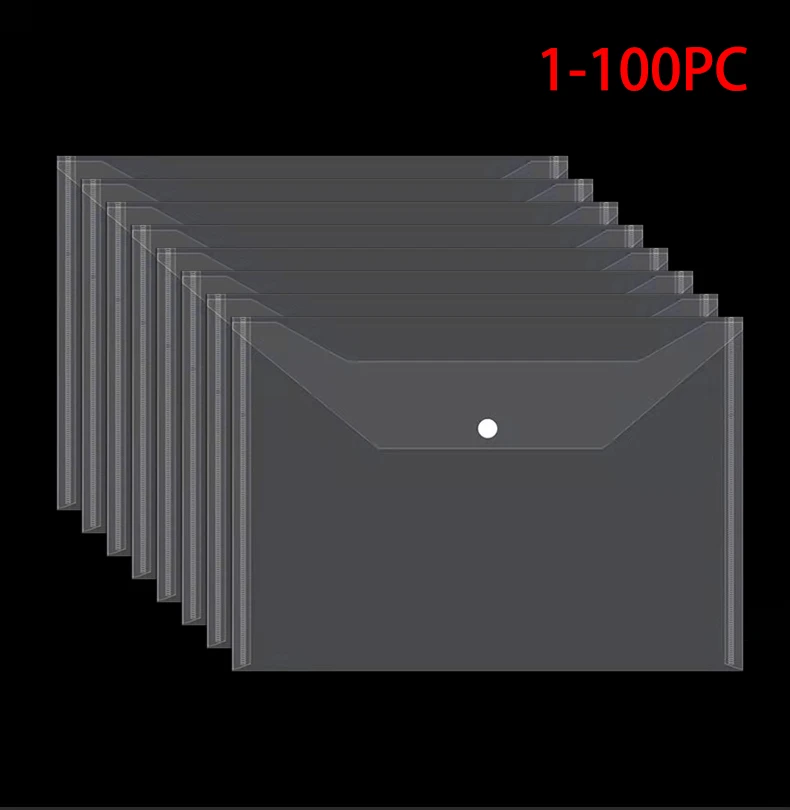 A5-1-100PC-Pieces-Set-File-Bag-Transparent-Document-Button-Folder-Bag ...