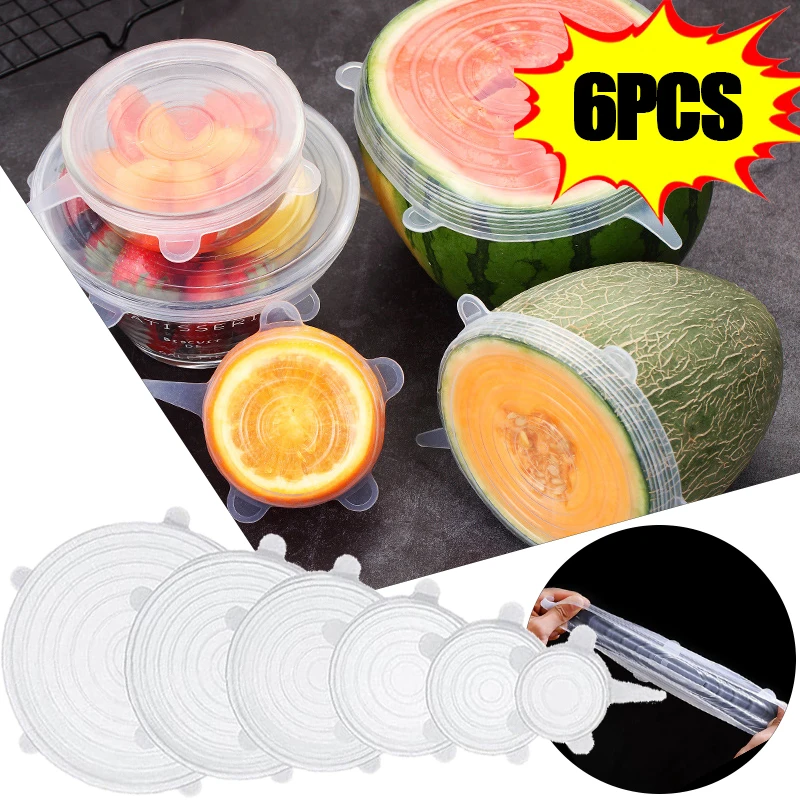 6PCS-White-Silicone-Fresh-Cover-Stretch-Refrigerator-Microwave-Sealed ...