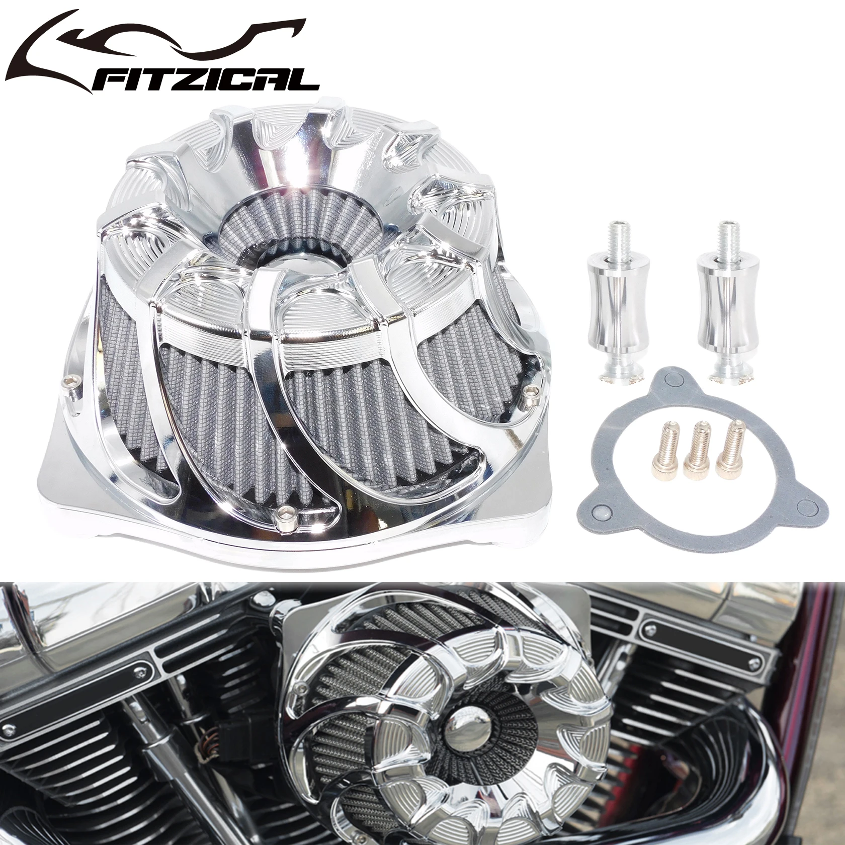Motorcycle Chrome Air Filter Cleaner Intake Filter For Harley Heritage ...