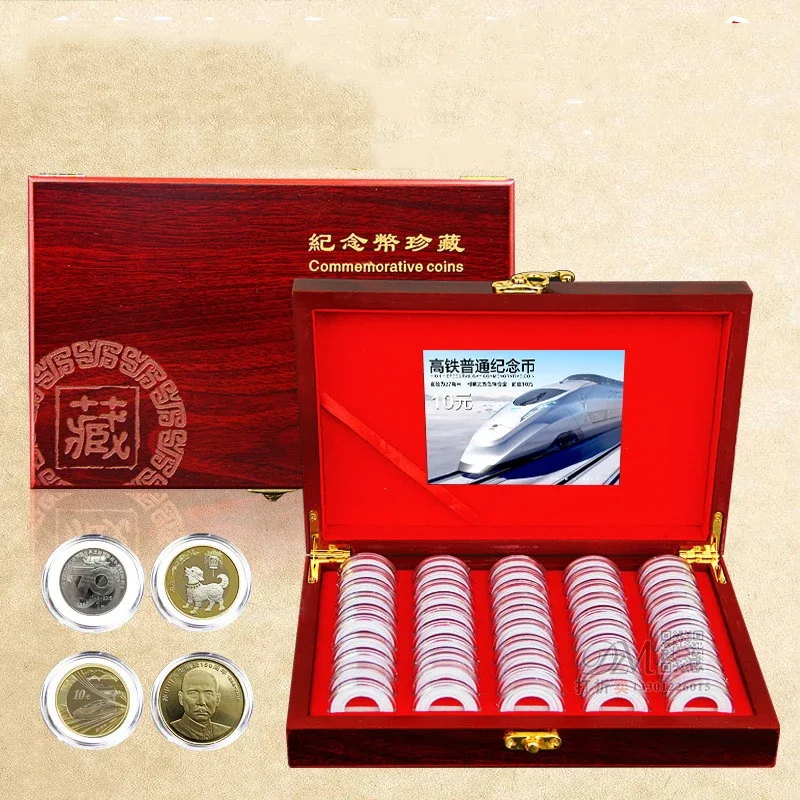 50Pcs-Round-Coins-Case-Holders-Storage-Container-Display-Cases-Wooden ...