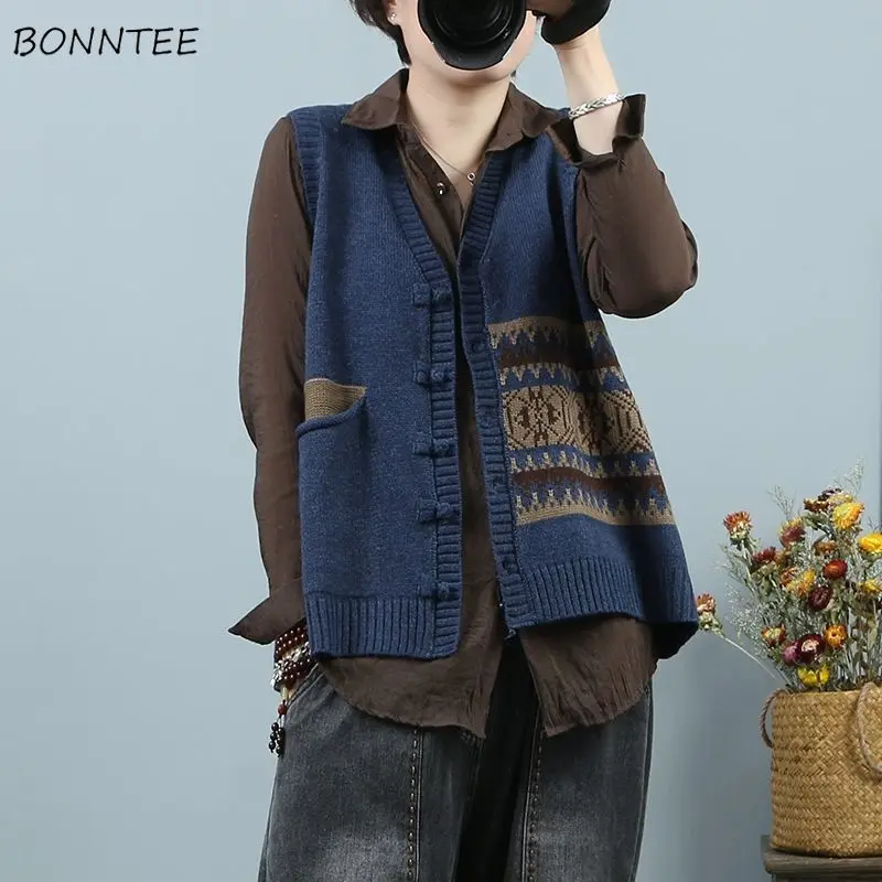 Sweater-Vest-Women-Patchwork-Folk-Style-Simple-Retro-Fashion-Loose-All ...