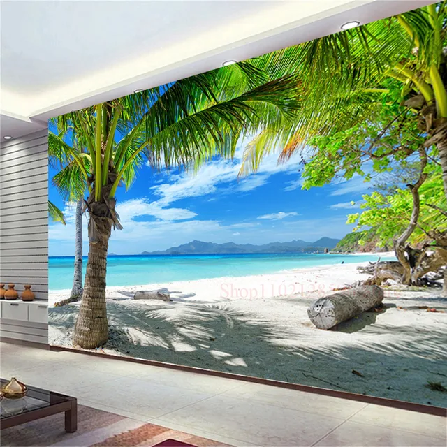Custom Mural Wallpaper 3D Beach Wall Painting Large for Living Room TV ...