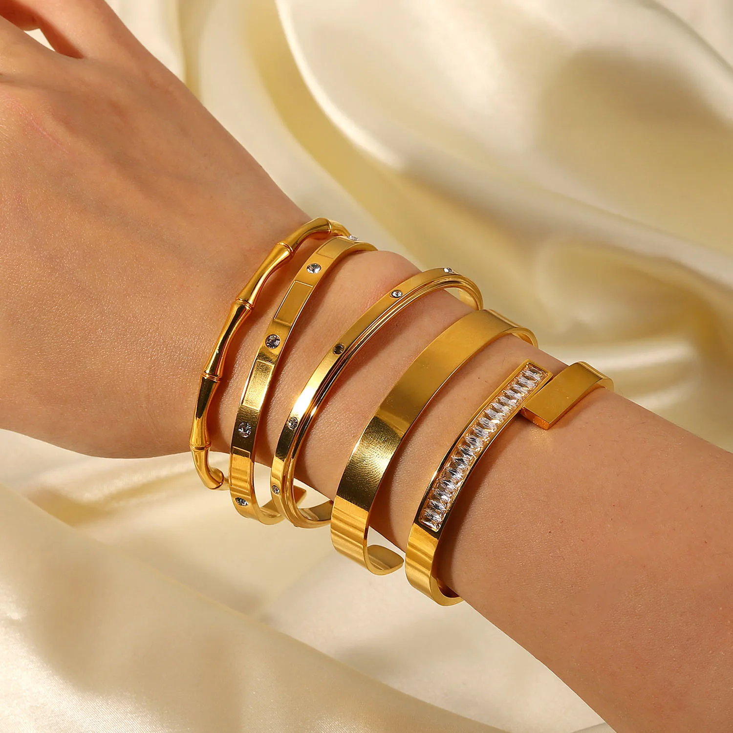 Dainty-Punk-Stainless-Steel-Bangles-for-Women-Trendy-Zircon-Inlaid ...