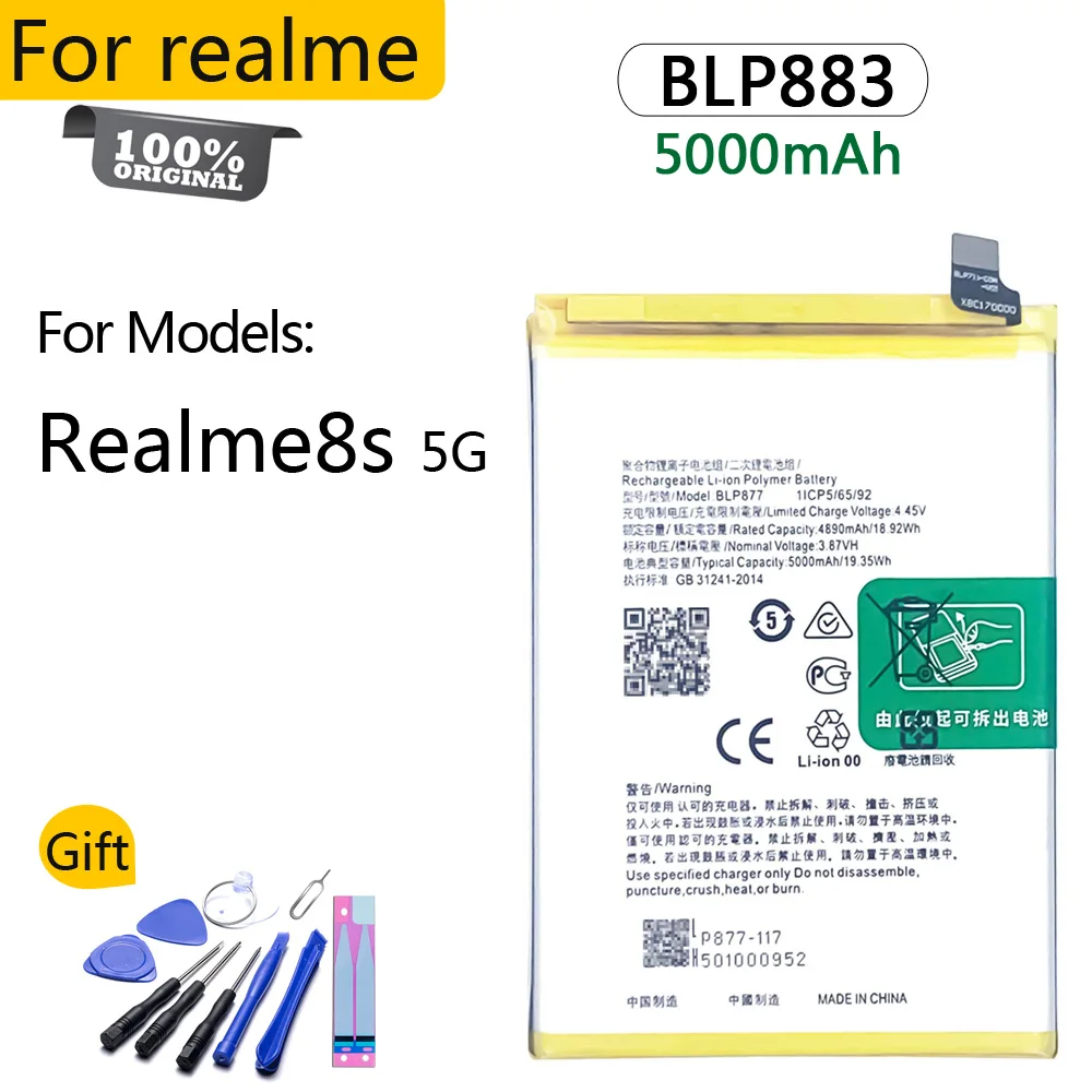 100-Original-Battery-BLP883-For-Realme-8s-5G-5000mAh-High-quality ...