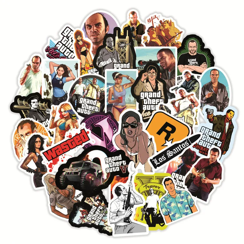 10-30-50Pcs-Game-GTA-Stickers-Anime-Cool-DIY-Motorcycle-Skateboard ...