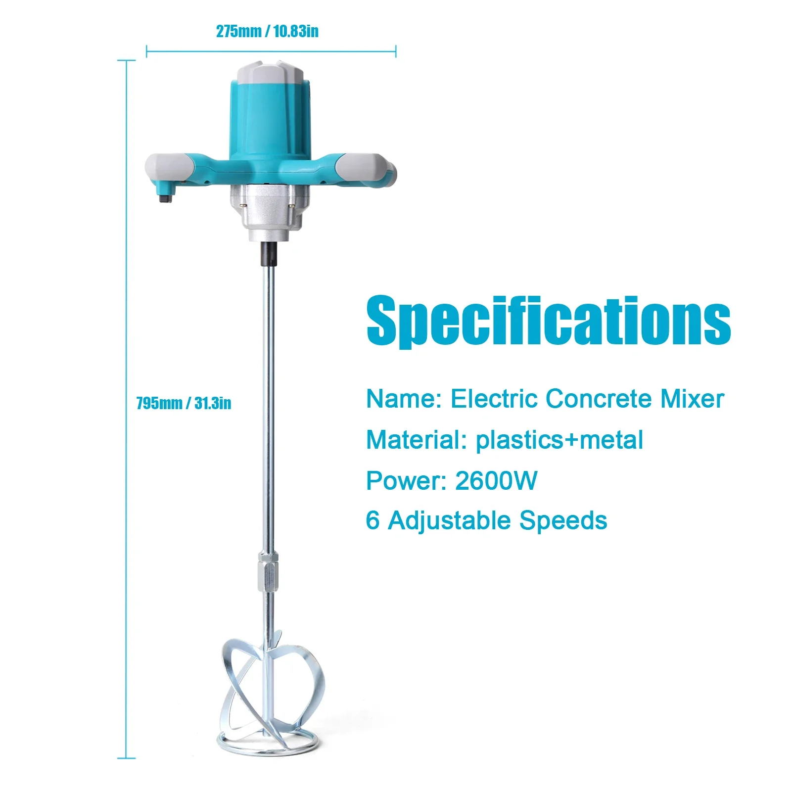 6 Speeds Adjustable Mixing Machine Thinset Mortar Grout 2600W Electric ...