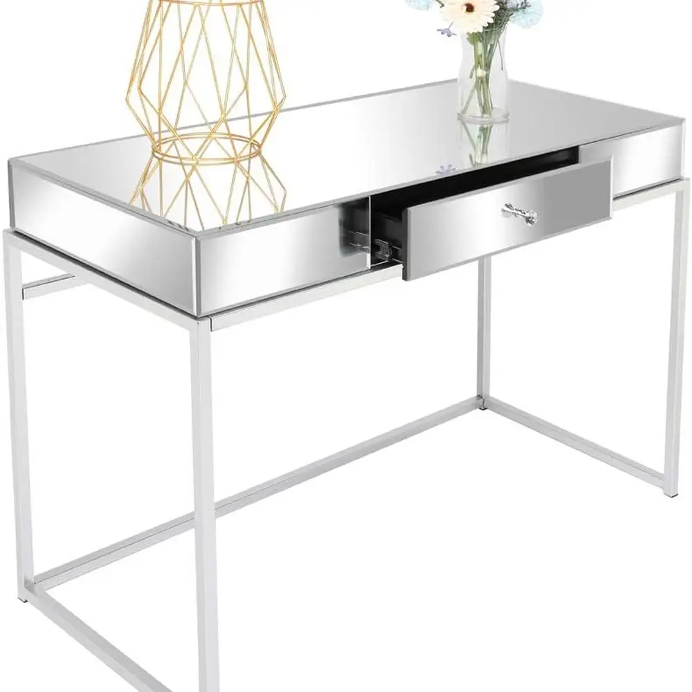 Modern Silver Console Table with Drawers, Makeup Vanity Desk, Entryway ...