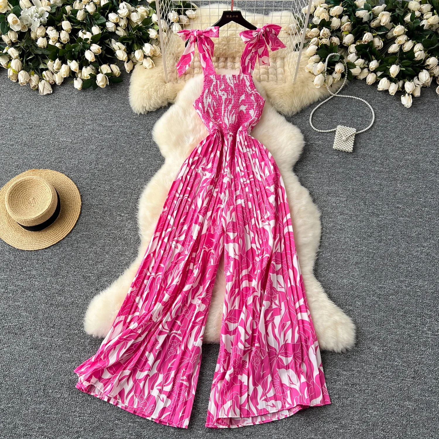Jumpsuit with Straps for Women Summer Print Women Jumpsuit Wide Leg ...