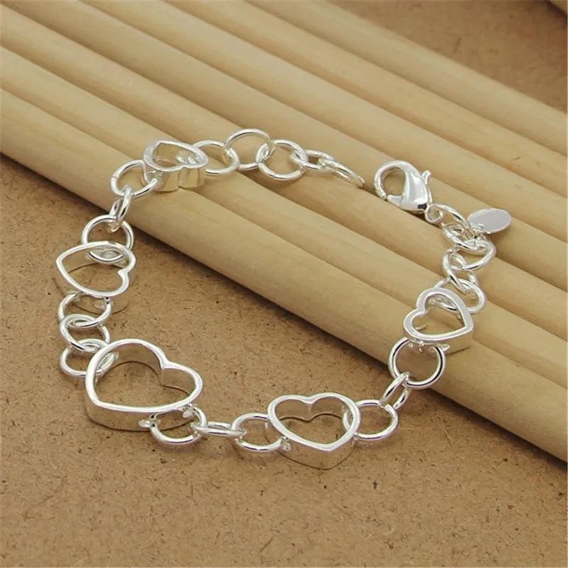 High-Quality-925-Sterling-Silver-Bracelet-Heart-Shaped-Simple-Bracelet ...
