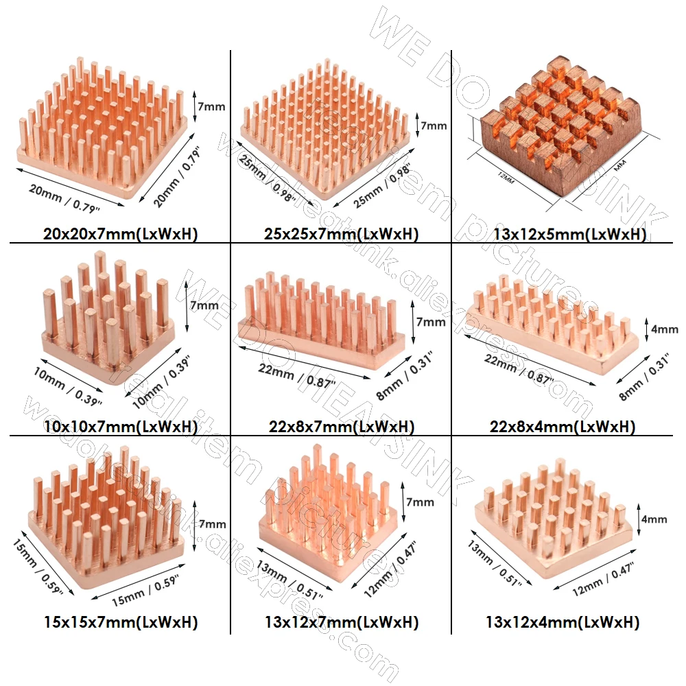 All-Pure-Copper-Pin-Fins-Heatsink-Cooler-20x20x7mm-25x25x7mm-30x20x7mm ...