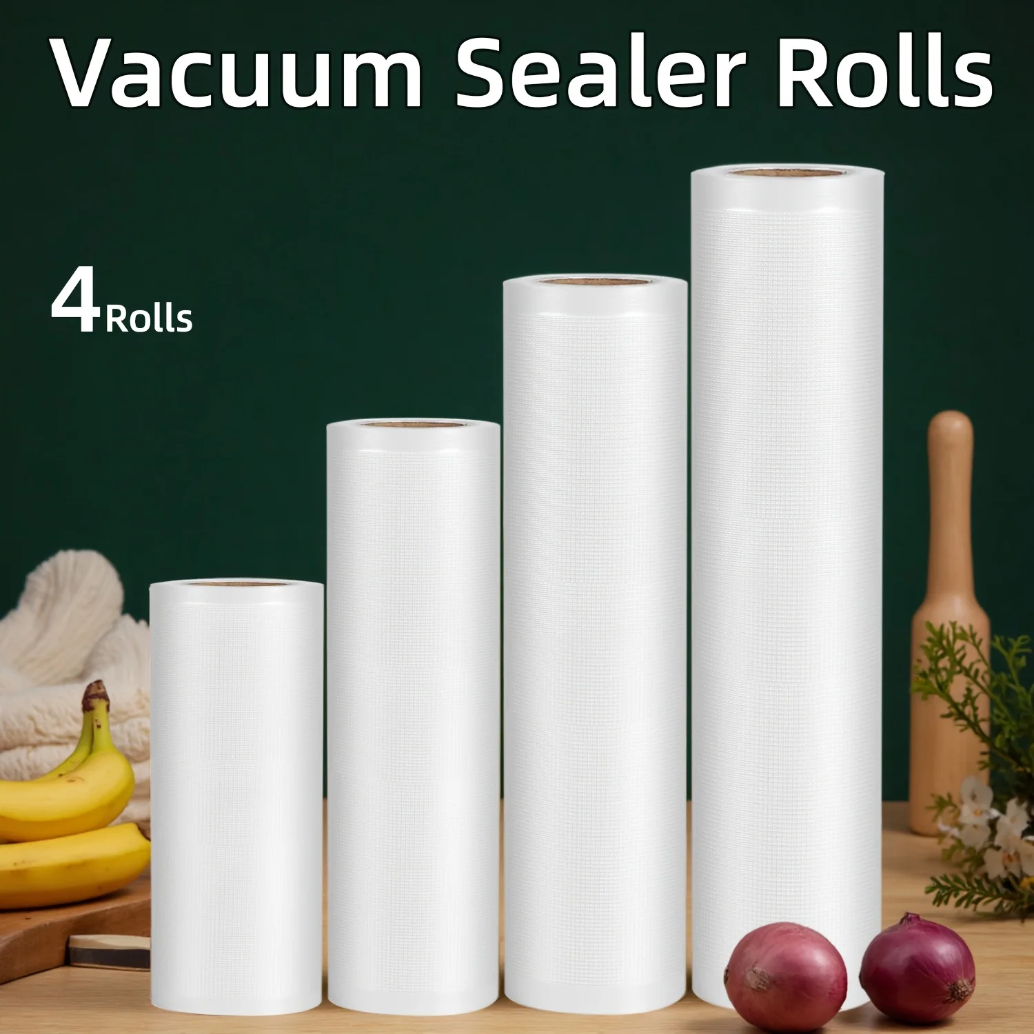 4-Pack Vacuum Sealer Rolls: Heavy-duty, BPA-free food-grade. Dot ...