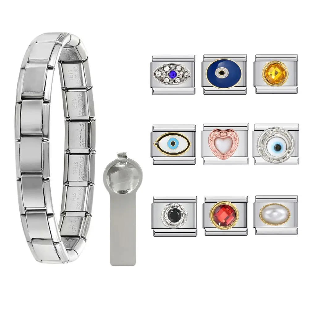 Original-Daisy-Evil-Eye-Bracelt-Stainless-Steel-Italian-Ellipse-Links ...