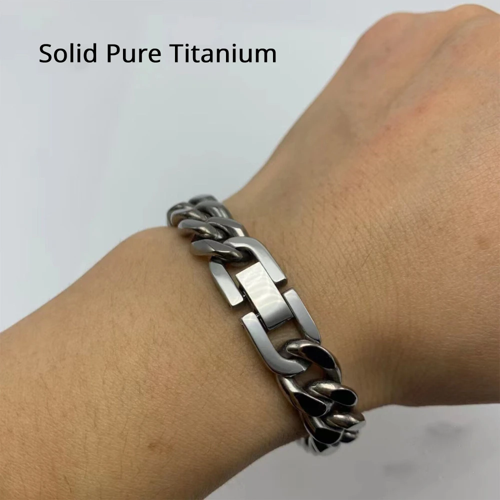 Ultra-Light-9-5mm-TA1-Pure-Titanium-Cuban-Link-Chain-Bracelet-for-Men ...