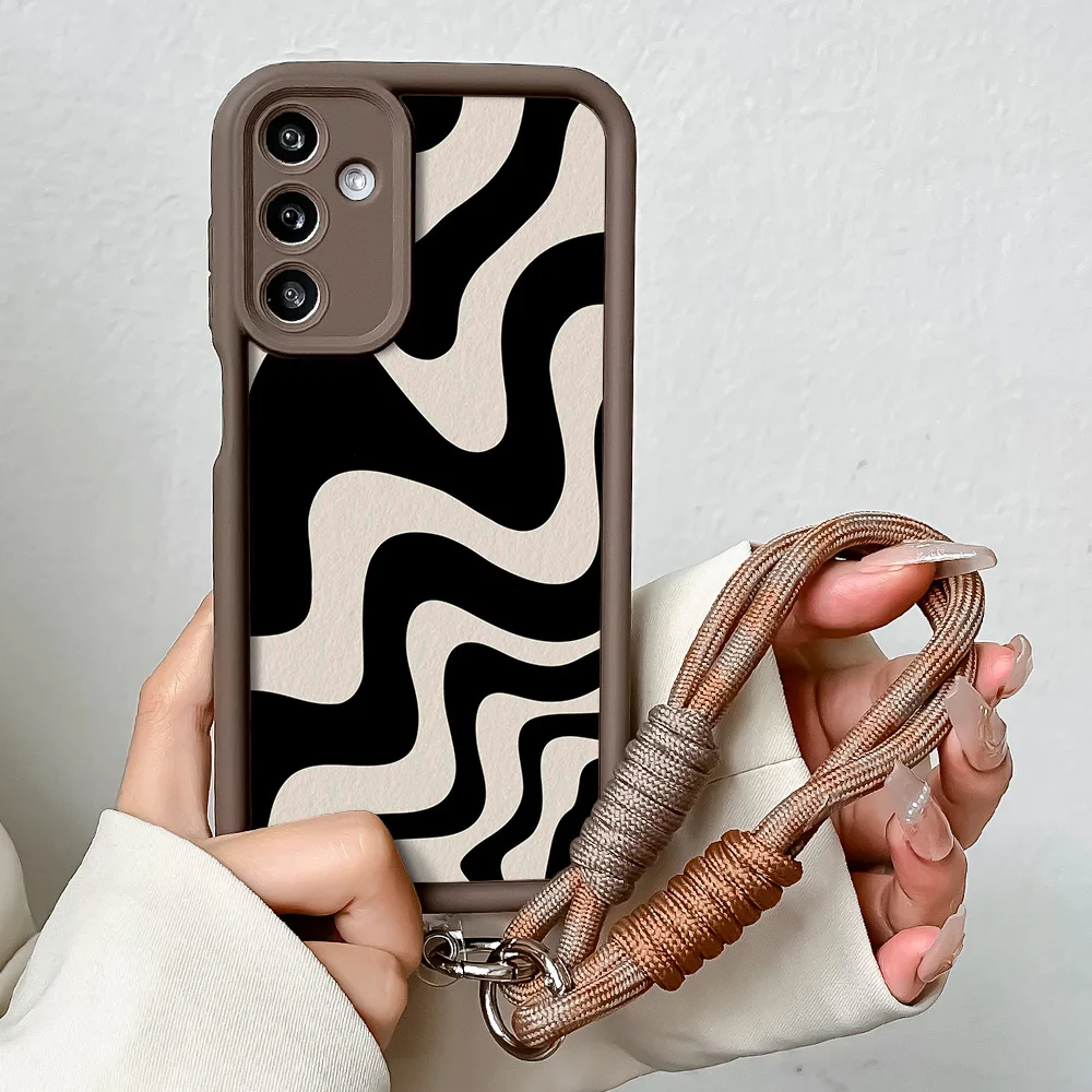 Zebra Stripe Wrist Chain Lanyard Phone Case Cover for A51 4G (J85C-RoseSS)
