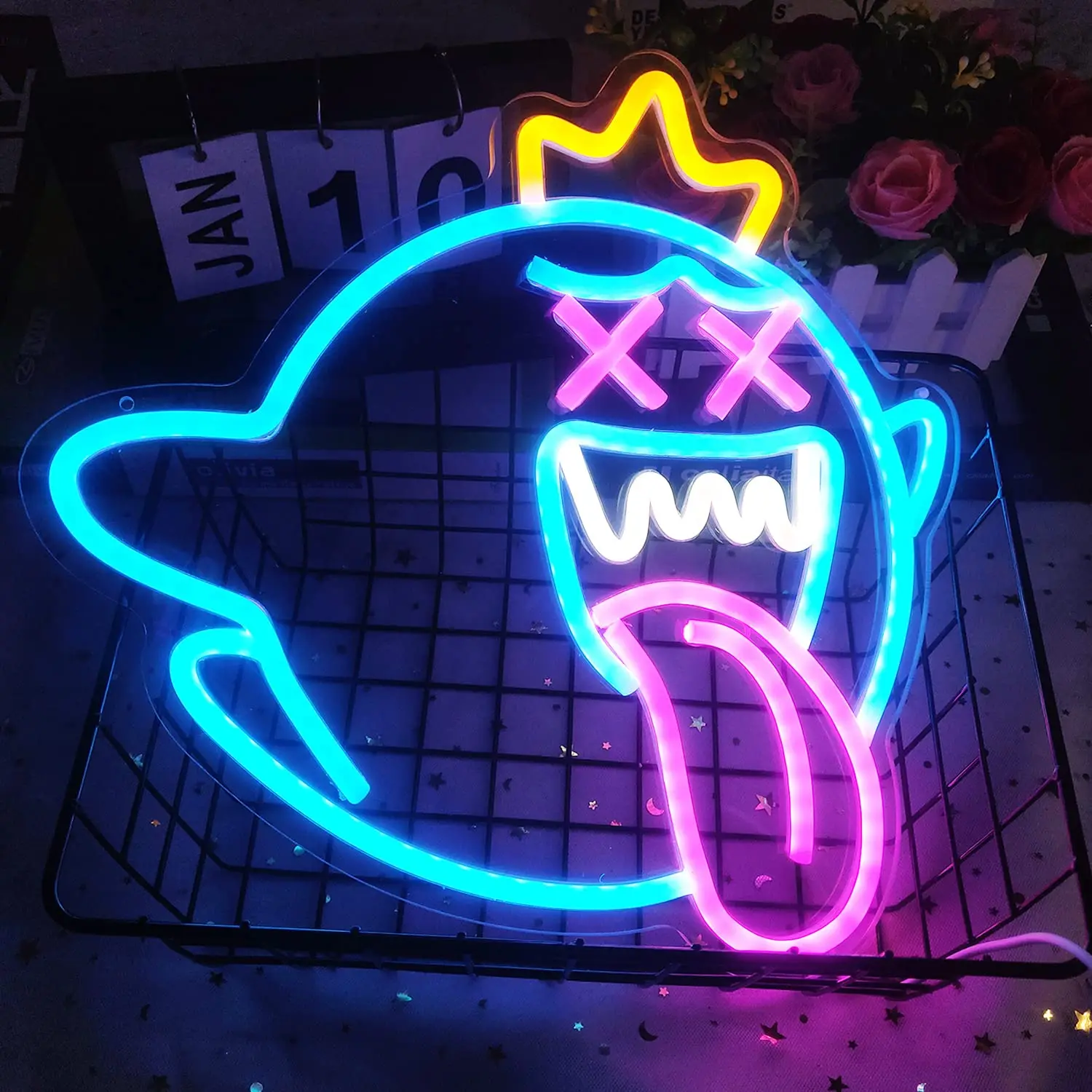 King Boo Neon Sign Ghost Led Neon Light With Gaming Neon Sign For Kids ...