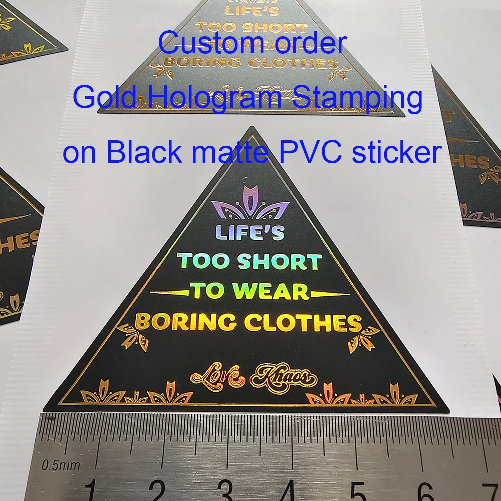 Custom-Order-Gold-Hologram-Stamping-on-Matte-Black-PVC-Sticker ...