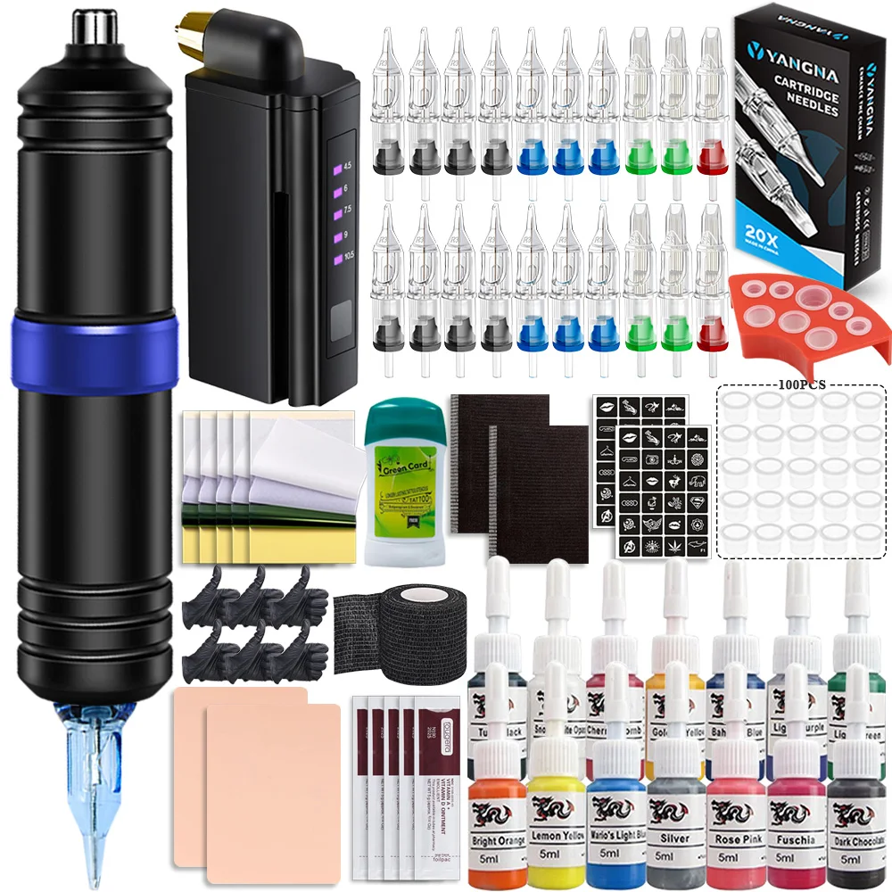 Wireless-Tattoo-Pen-Machine-Kit-Complete-Rotary-Tattoo-Gun-Pen-Set-With ...