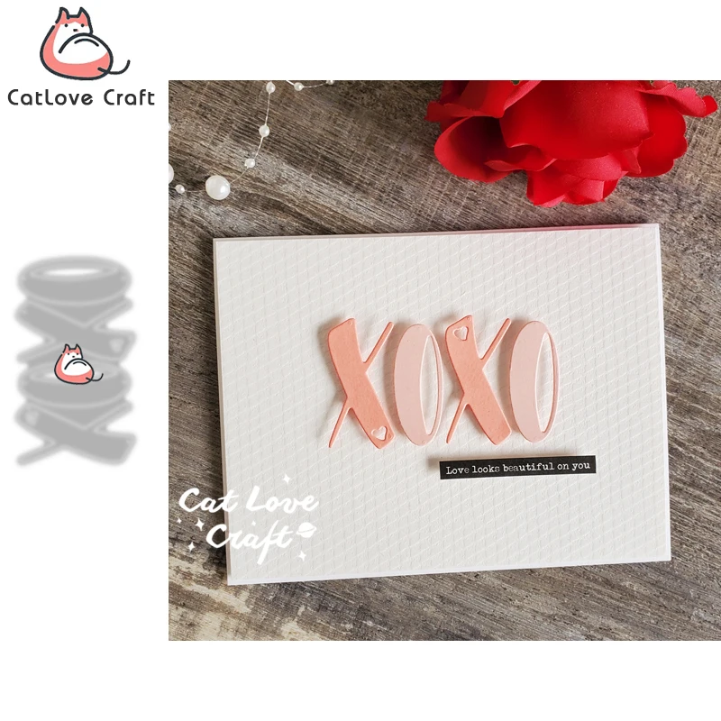 Catlove Valentine's Day XOXO Word Metal Cutting Dies Scrapbooking Stencil Die Cuts Card Making ...